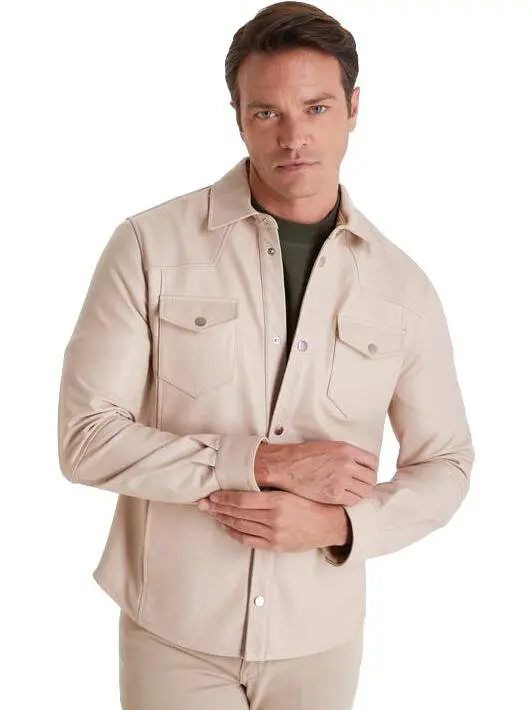 FURNIQ UK Leather Shirt Jacket - Beige