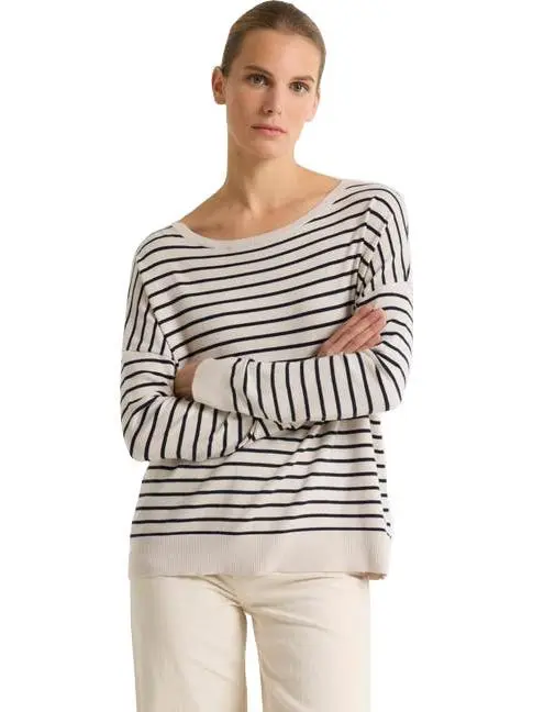 Majestic Filatures Organic Cotton Stripe Long Sleeve Boatneck - Craie