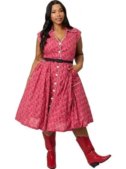 Unique Vintage Shirt Swing Dress - Red Bandana Dolman Print