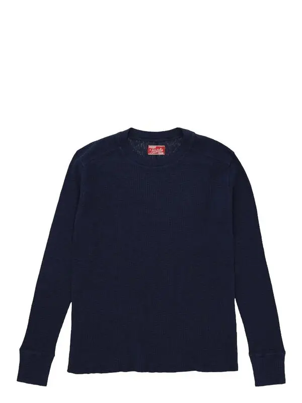 FORTELA Geremia Waffle Knit Jersey Long Sleeve Crewneck Sweater - Blue