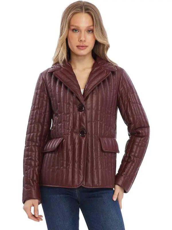 FURNIQ UK Tabitha Leather Coat - Burgundy