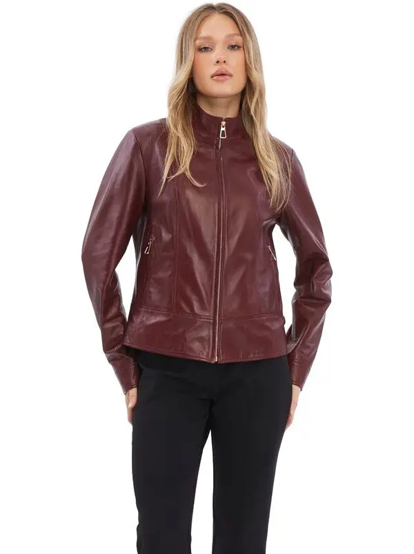 FURNIQ UK Blythe Leather Jacket - Burgundy