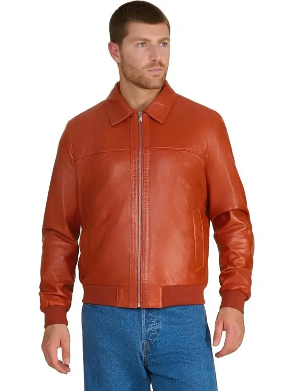 FURNIQ UK Leather Bomber Jacket - Whiskey