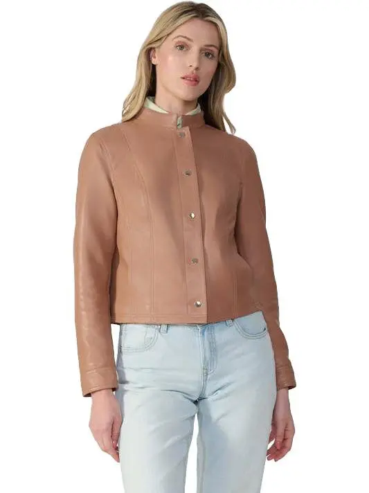 FURNIQ UK Amelia Leather Jacket - Mocha