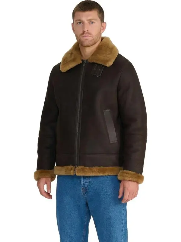 FURNIQ UK Rupert Shearling Aviator Jacket - Brown