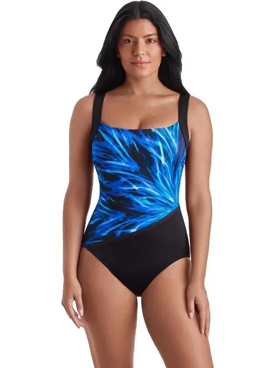 SHAPESOLVER SPORT Squareneck One-piece Swimsuit - Blue Electrifying