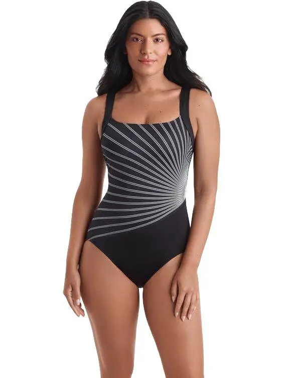 SHAPESOLVER SPORT Squareneck One-piece Swimsuit - Optic Rays