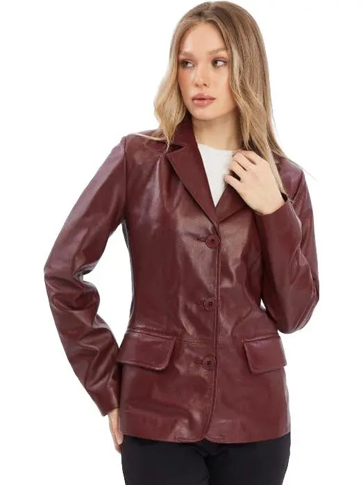 FURNIQ UK Esther Leather Blazer - Burgundy