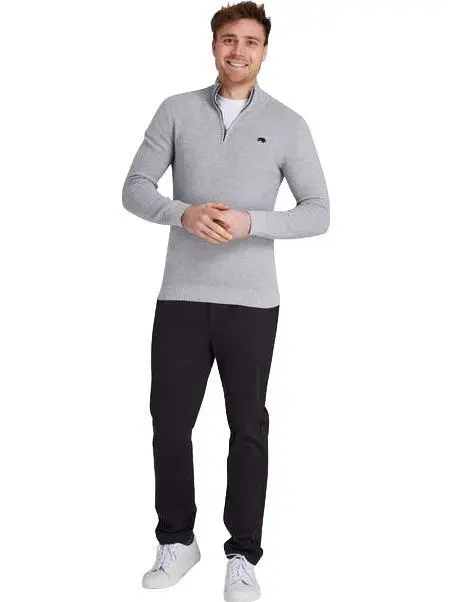 RAGING BULL Classic Ribbed Quarter Zip Knit Jumper - Grey