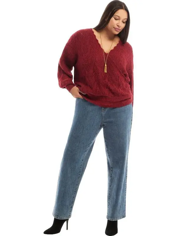 JUNE + VIE Cropped Boat Neck Sweater - Ruby Wine