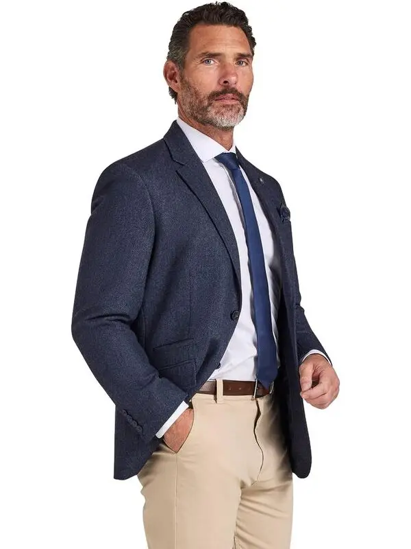 RAGING BULL Herringbone Long Sleeve Wool Blazer - Navy
