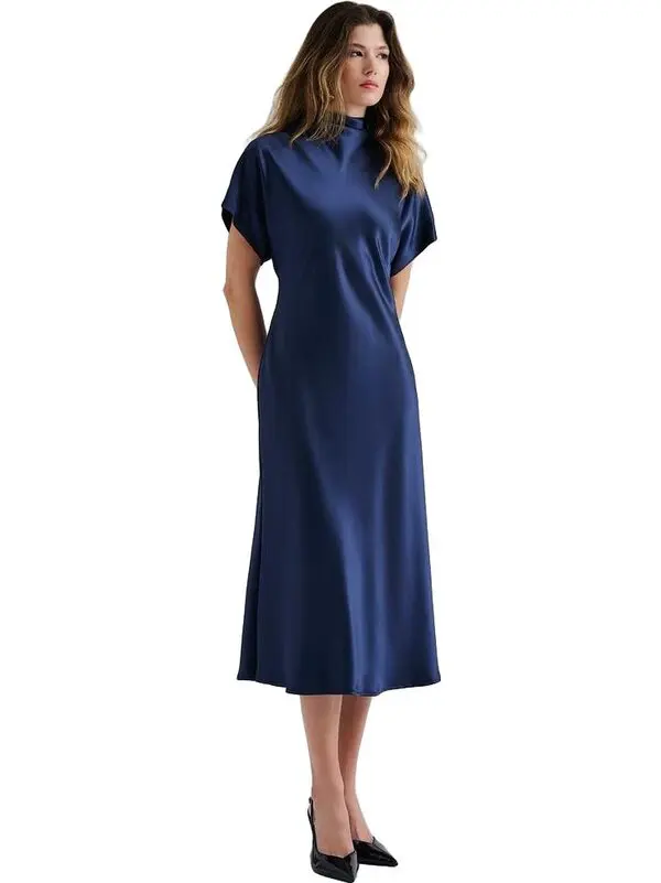 MALINA Milena Cape Midi Dress - Dark Blue