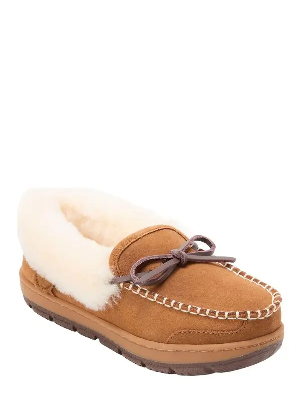 DEARFOAMS Fireside Gladstone Genuine Shearling Moccasin - Chestnut
