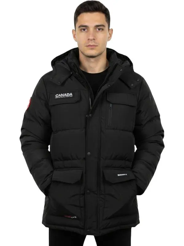 CANADA WEATHER GEAR Heavyweight Hooded Puffer Parka Jacket - Black