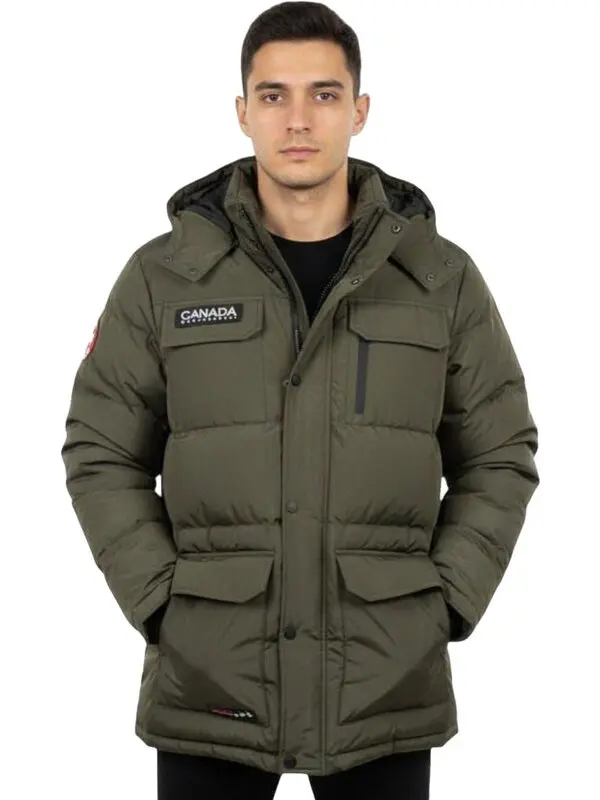 CANADA WEATHER GEAR Heavyweight Hooded Puffer Parka Jacket - Olive