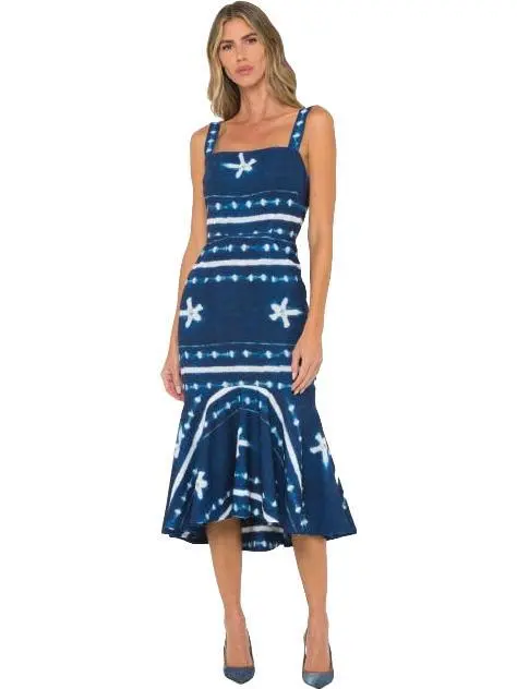 JBQ Natasha Shibori Midi Dress - Indigo Shibori