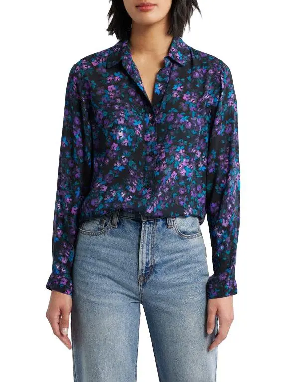 CLOTH & STONE Floral Button-up Shirt - Black/evening Emerald