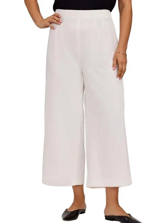 Foxcroft Arlette Wide Leg Crop Crepe Pants - Ecru Beige