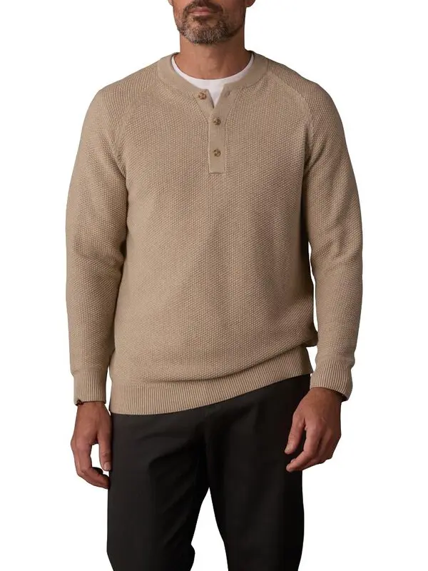 THE NORMAL BRAND Textured Cotton Blend Henley Sweater - Flax