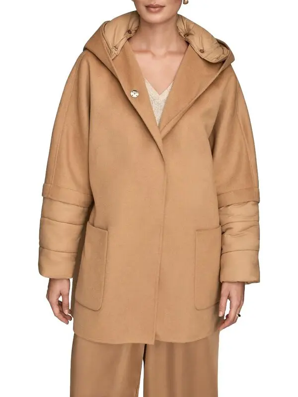 Donna Karan New York Mixed Media Puffer Sleeve Wool-blend Coat - Fawn