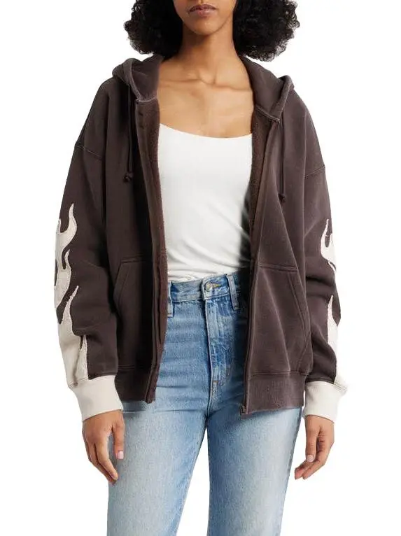 PACSUN Flame Zip-up Hoodie - Brown