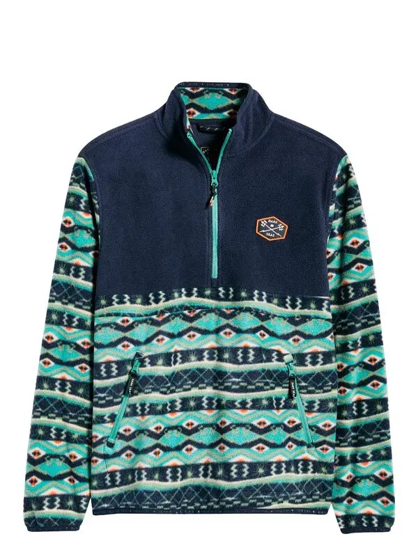 DARK SEAS Walter Fleece Quarter Zip Pullover - Navy/teal