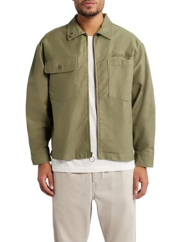 DARK SEAS Corporal Zip-up Cotton Canvas Worker Shirt - Olive