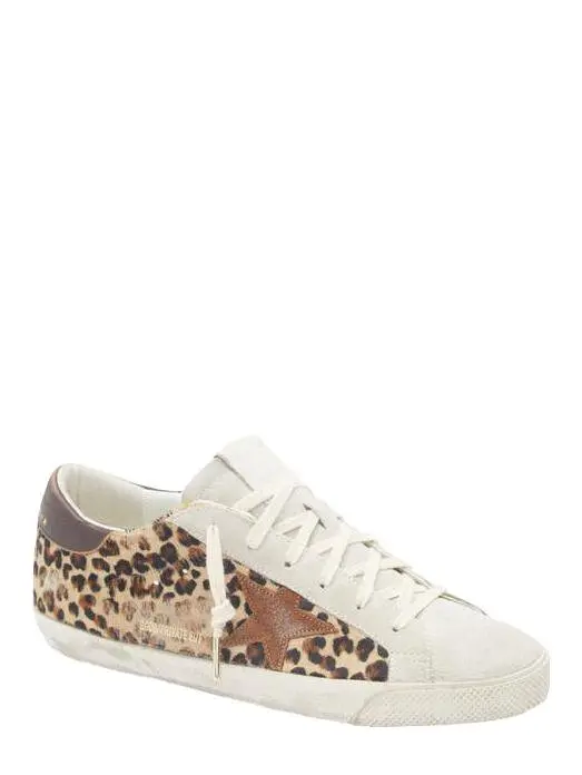 GOLDEN GOOSE Super-star Leopard Print Calf Hair Sneakers - Beige Brown/beige/red