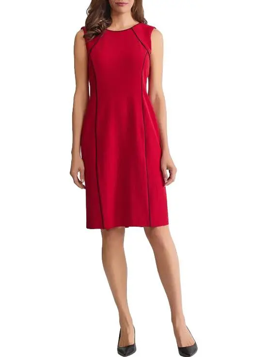 KASPER Piping Sleeveless Sheath Dress - Fire Red/black