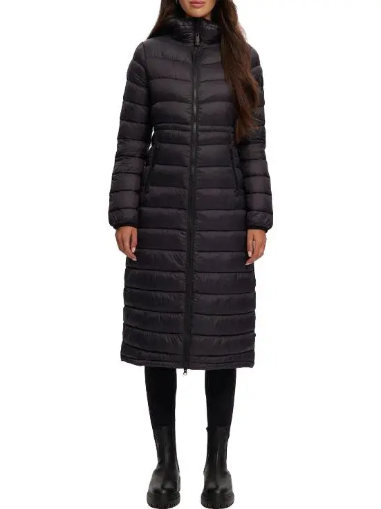 NOIZE Lightweight Long Puffer Coat - Black