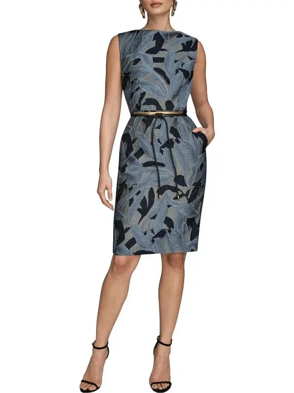 Donna Karan New York Metallic Jacquard Sleeveless Sheath Dress - Vapor Multi