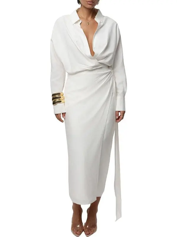 JLUXLABEL Skyline Long Sleeve Wrap Dress - Ivory