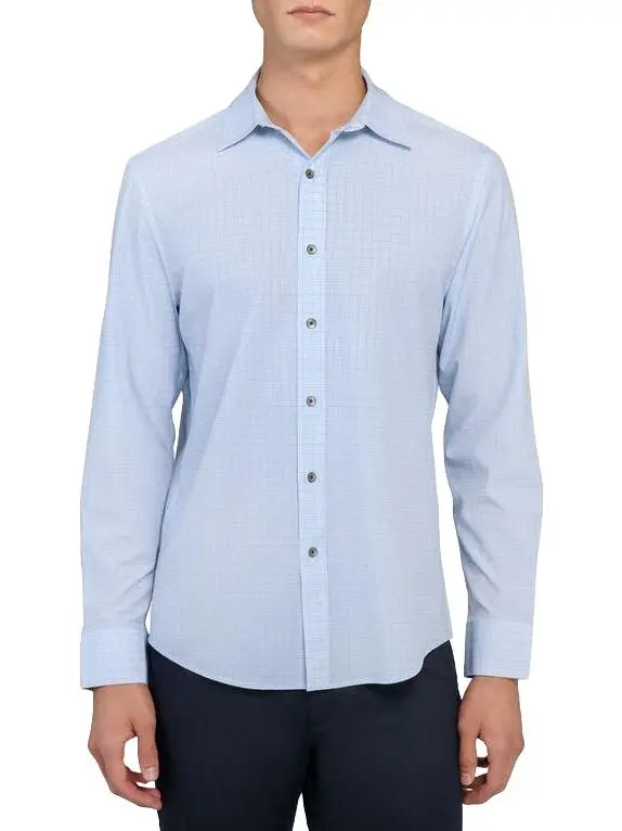 W.R.K Slim Fit Light Grid Check Performance Button-up Shirt - Blue