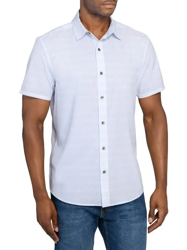 W.R.K Slim Fit Micro Geo Short Sleeve Performance Button-up Shirt - White