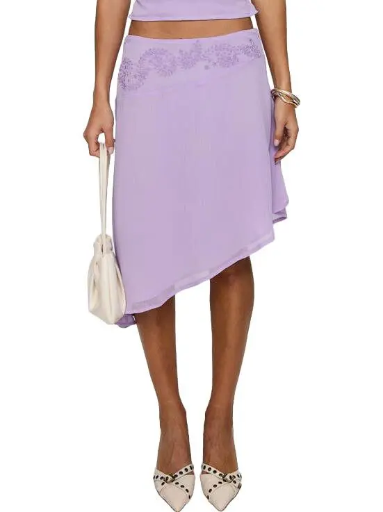 Princess Polly Pappilion Embroidered Asymmetric Chiffon Skirt - Lilac