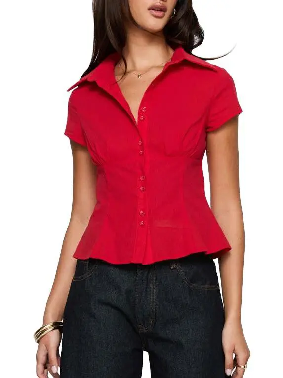 Princess Polly Cottesloe Front Button Shirt - Red