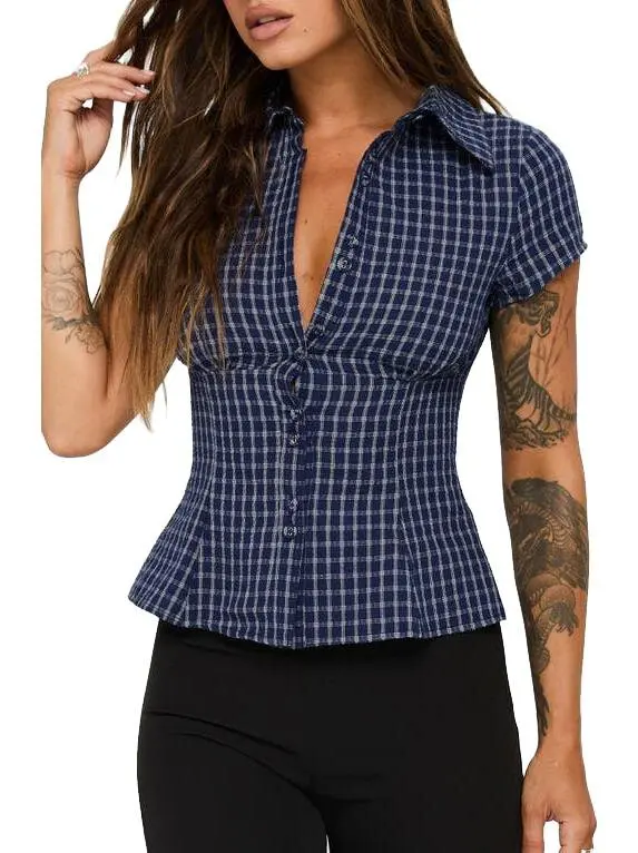 Princess Polly Cottesloe Check Button-up Shirt - Navy Check