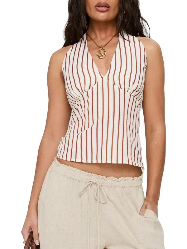 Princess Polly Stripe Halter Top - Orange Stripe