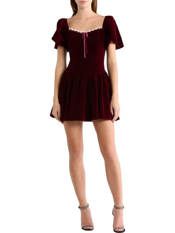 ALL IN FAVOR Flutter Sleeve Minidress - Wine