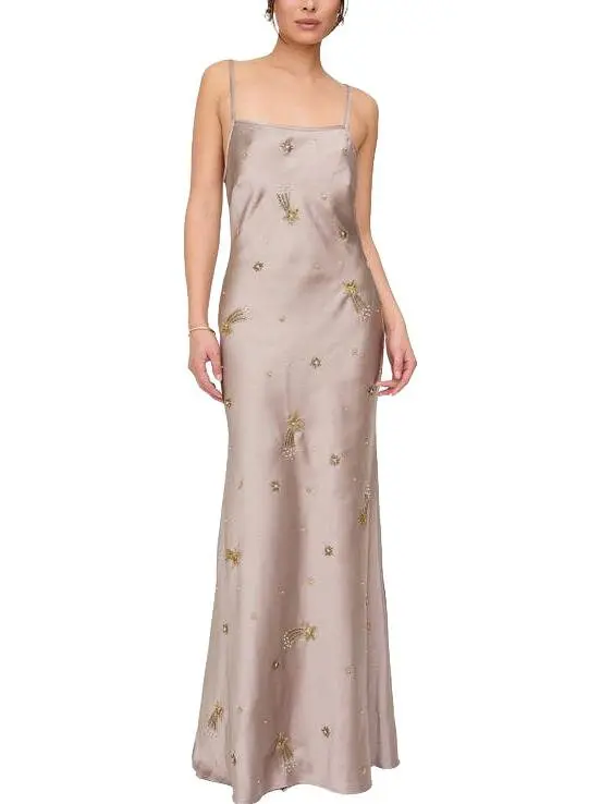 LILY AND LIONEL Starburst Embellished Maxi Dress - Light Grey