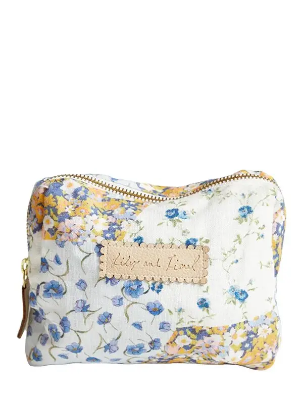 LILY AND LIONEL Linen Print Wash Bag - Blue