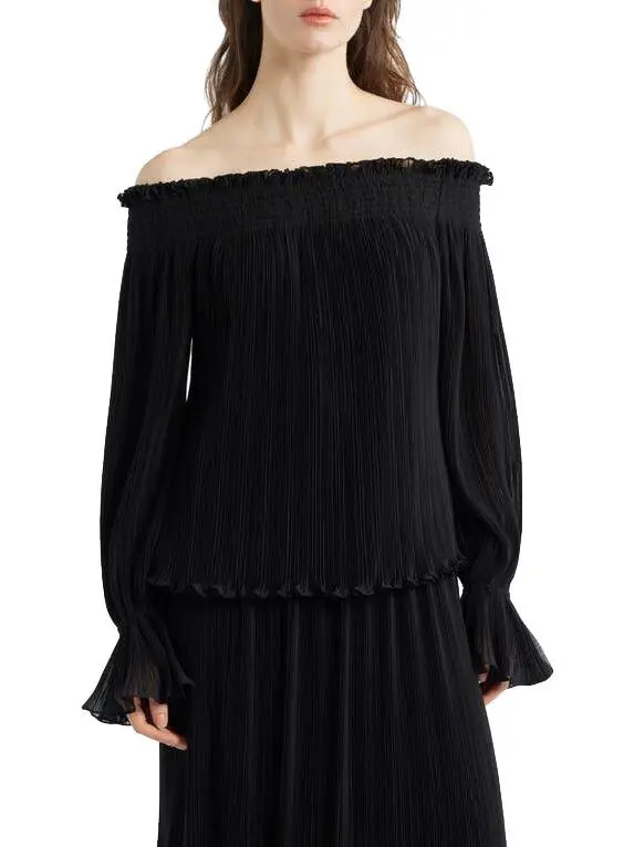 Kobi Halperin Elizabeth Plissé Off-the-shoulder Top - Black