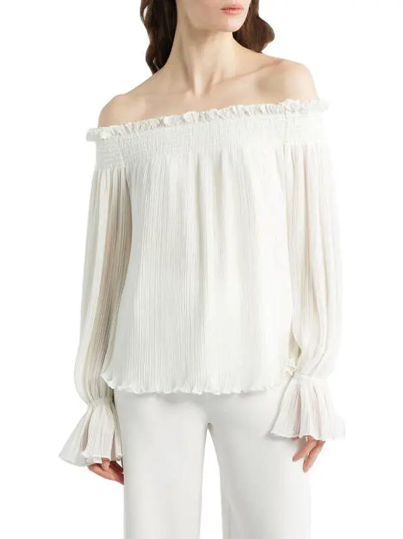 Kobi Halperin Elizabeth Plissé Off-the-shoulder Top - Ivory