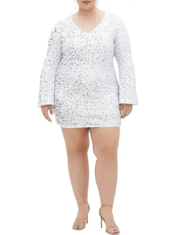 City Chic Paislee Sequin Long Sleeve Dress - Silver