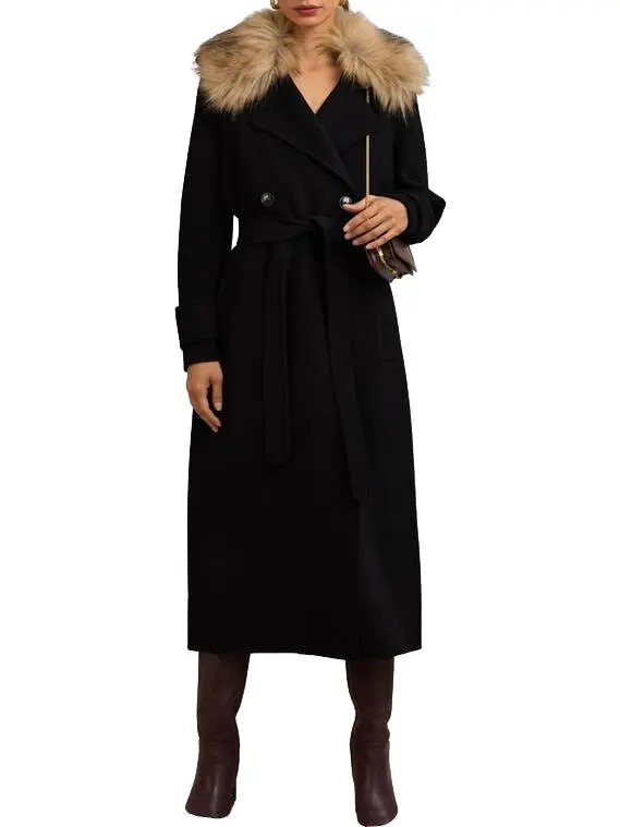 REISS ATELIER Wool Coat With Removable Faux Fur Collar - Black