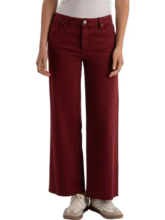 Kut From The Kloth Meg Fab Ab Raw Hem High Waist Ankle Wide Leg Jeans - Maroon