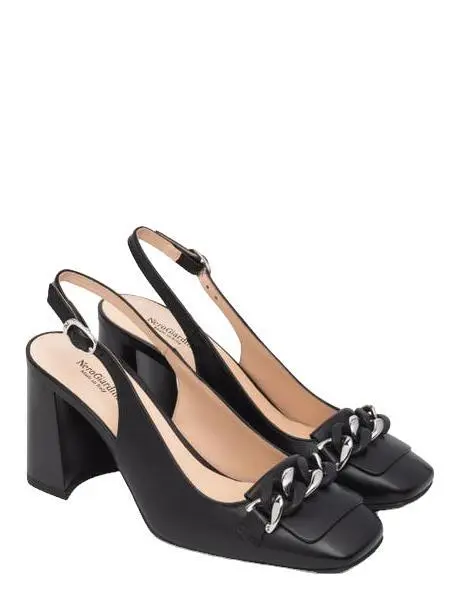 NEROGIARDINI Chain Detail Slingback Block Heel Pumps - Black
