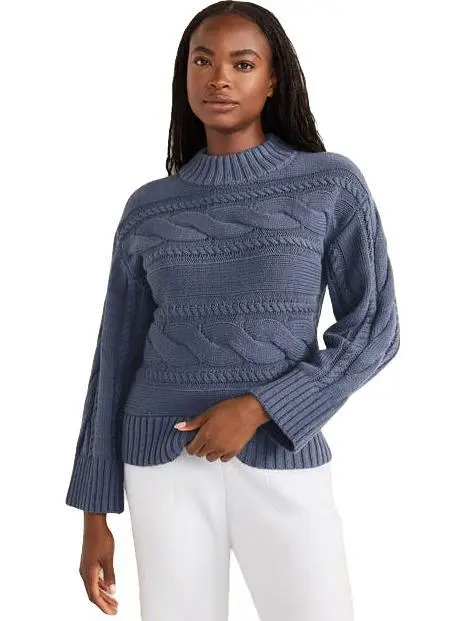 HAVEN WELL WITHIN Cotton Blend Cable Knit Sweater - North Sea