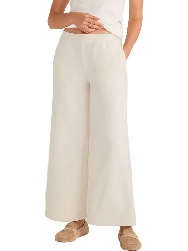 HAVEN WELL WITHIN Brushed Terry Wide Leg Pants - Full Moon