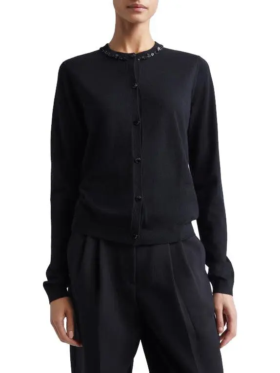 JASON WU Beaded Merino Wool Cardigan - Black